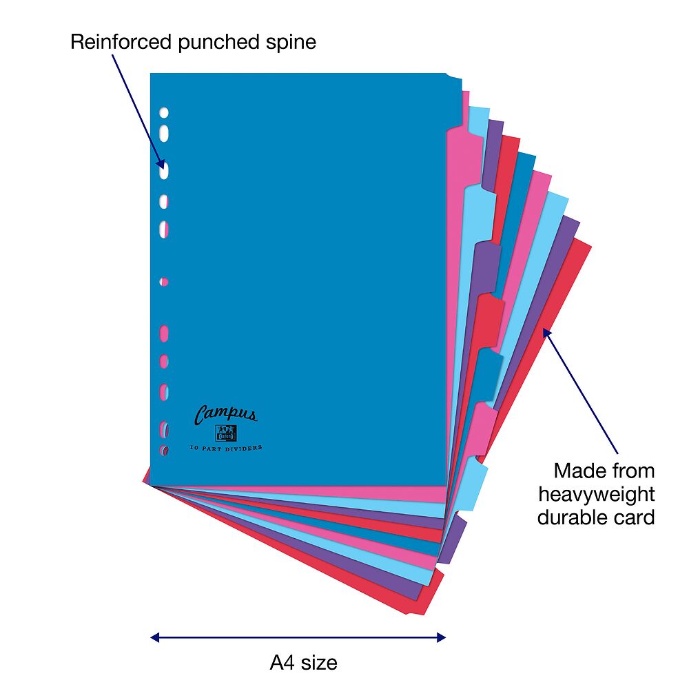 Oxford A4 10 Part Card Dividers Assorted