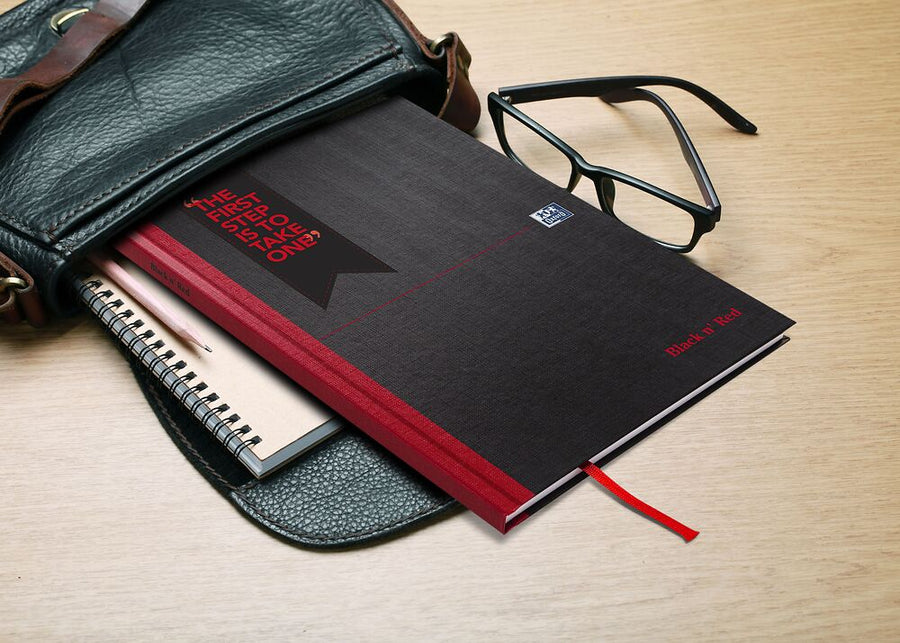 Black n' Red A4 Casebound Hardback Notebook - Ruled, 192 Pages